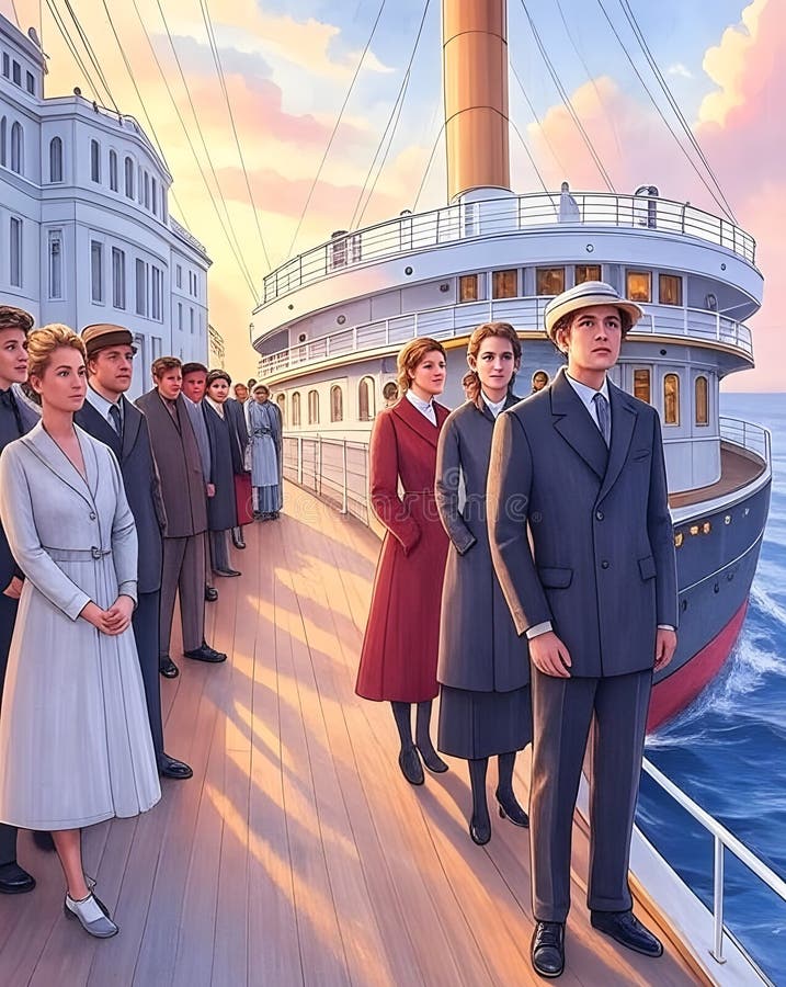 Passengers on Deck-Titanic Scene Stock Illustration - Illustration of ...