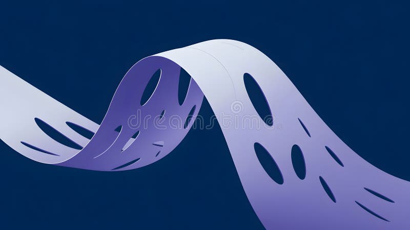Abstract Curved Ribbon with Circular Cutouts on Blue Background Stock ...