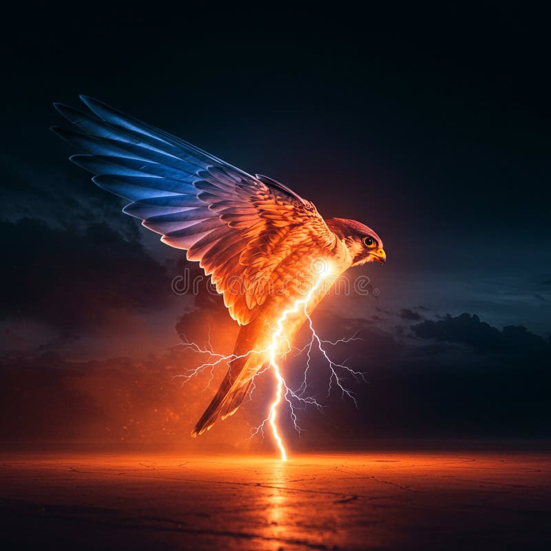 A Digitally Created Image Featuring a Glowing Hawk-like Bird with ...