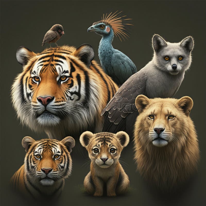 A Digitally Created Image Featuring a Variety of Animals in a Stylized ...