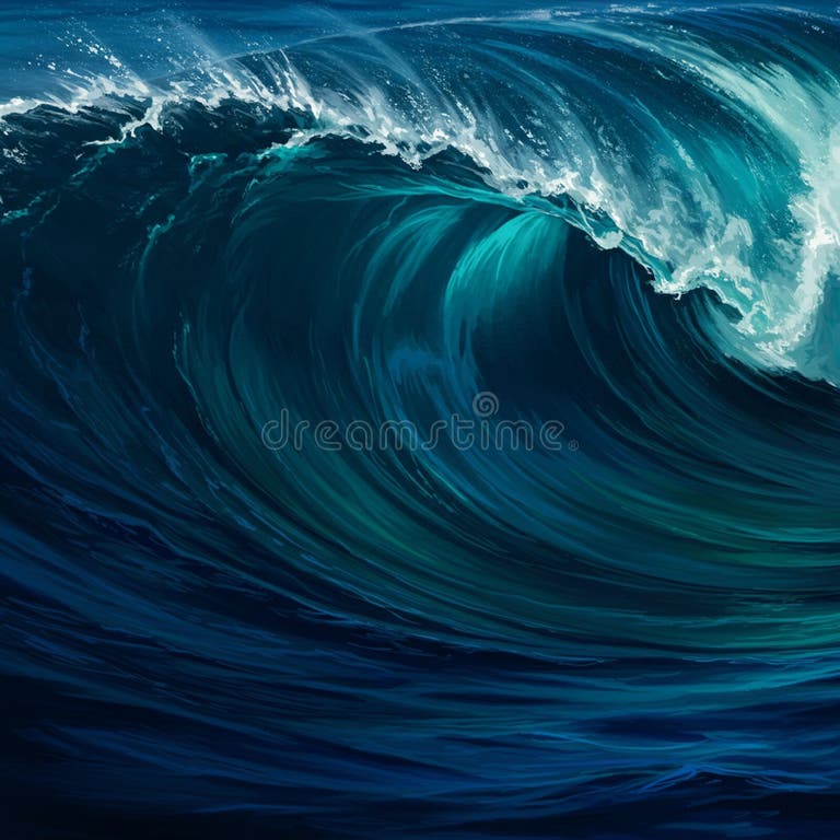 A Digitally Created Image of a Large Ocean Wave Curling Against a Deep ...
