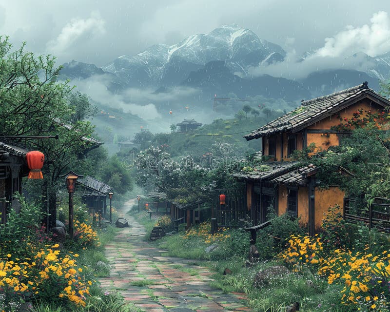 Digitally Created Image of a Peaceful Village Stock Image - Image of ...