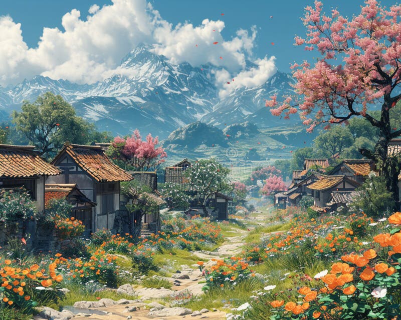 Digitally Created Image of a Peaceful Village Stock Image - Image of ...