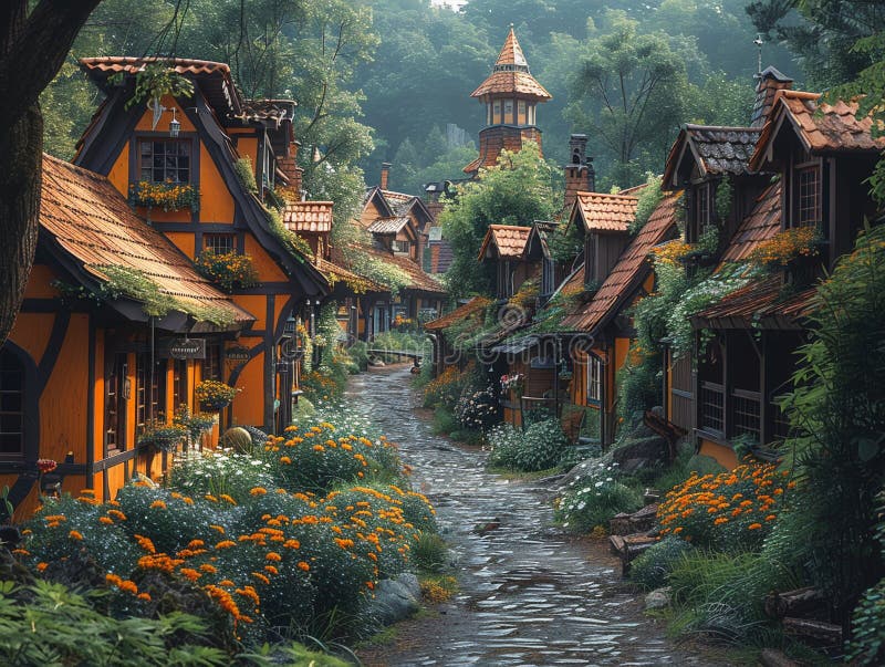 Digitally Created Image of a Peaceful Village Stock Photo - Image of ...