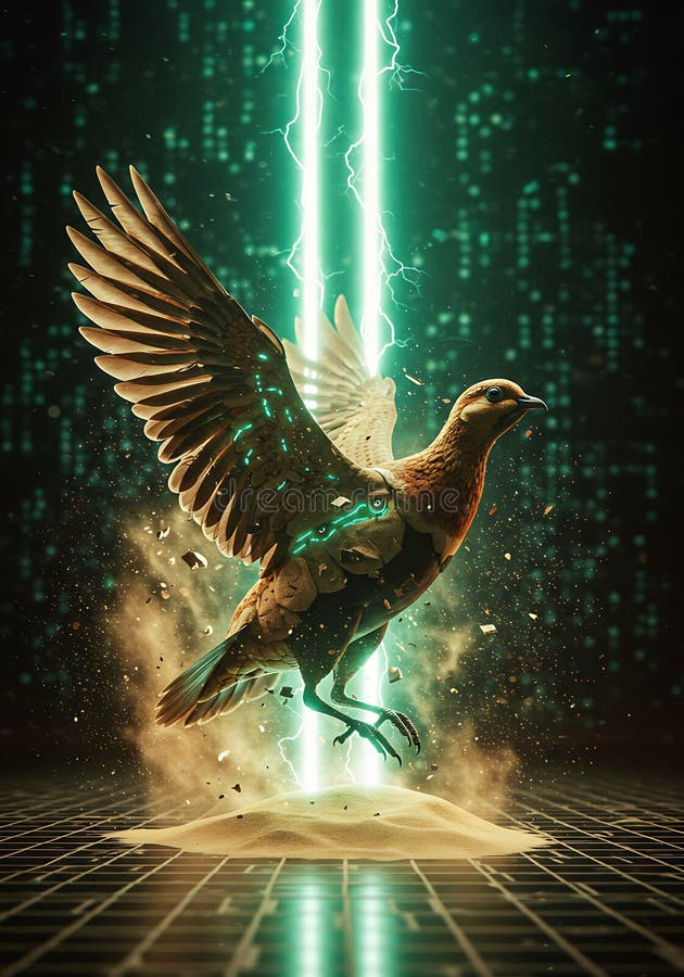 Digitally Rendered Bird Ascending with Glowing Energy Emanating from ...