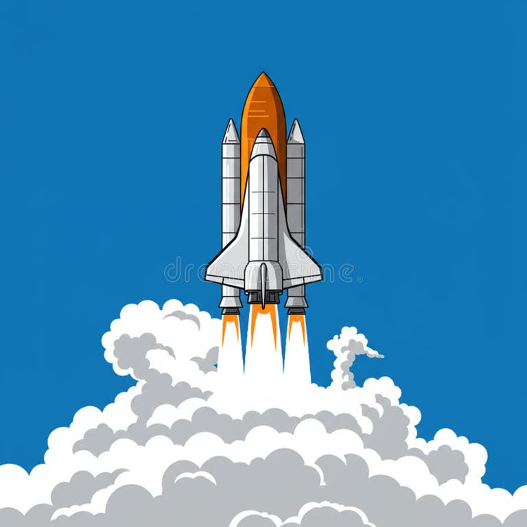 A Digitally Created Image of a Space Shuttle Launching into a Clear ...