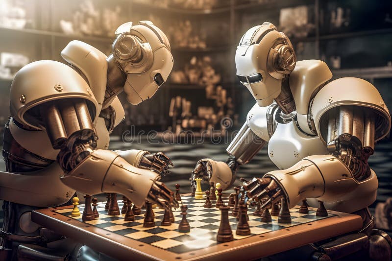 AI-Generated Chess: Two Robots Engage in a Strategic Battle Stock ...