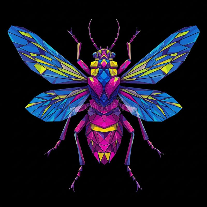 A Digitally Created Insect Illustration Features a Geometric, Low-poly ...
