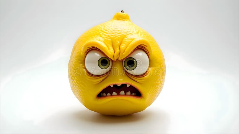 Angry Lemon Face - Furious Citrus Fruit Character with Expressive Eyes ...