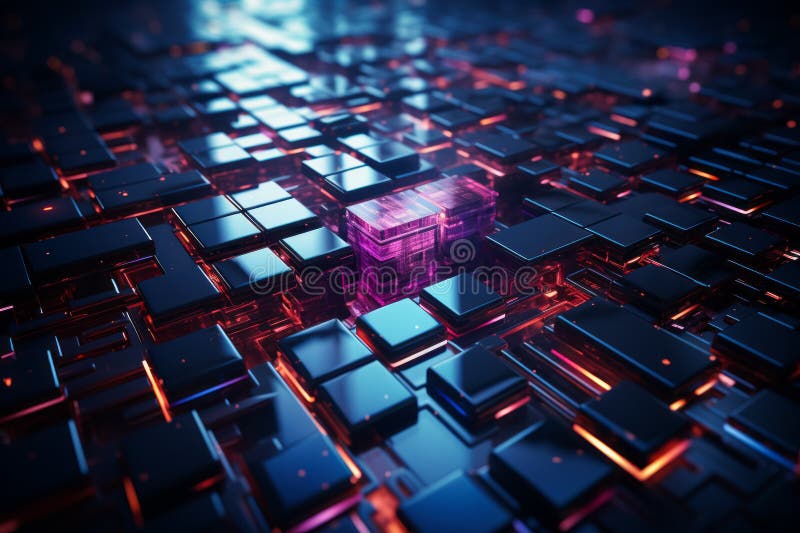 Computer Chip Image with Purple Cube in the Middle Stock Illustration ...