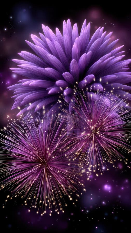 Digitally-created Purple Flower with Fireworks in a Magical Space-like ...