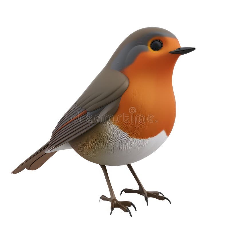 Adorable 3D Render of a European Robin Bird on White Background Stock ...