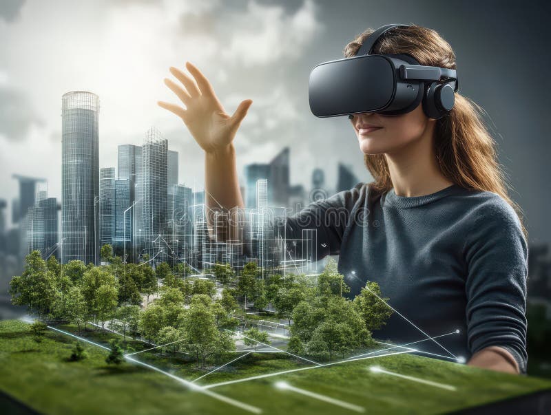 Futuristic Woman Experience Urban VR Planning in High-Tech Environment ...