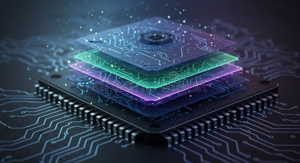 A Digitally Designed Representation of a Microchip with Layered Circuit ...