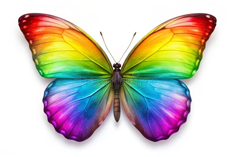 Digitally Enhanced Colors Rainbow Gradient on Butterfly. Isolated on ...