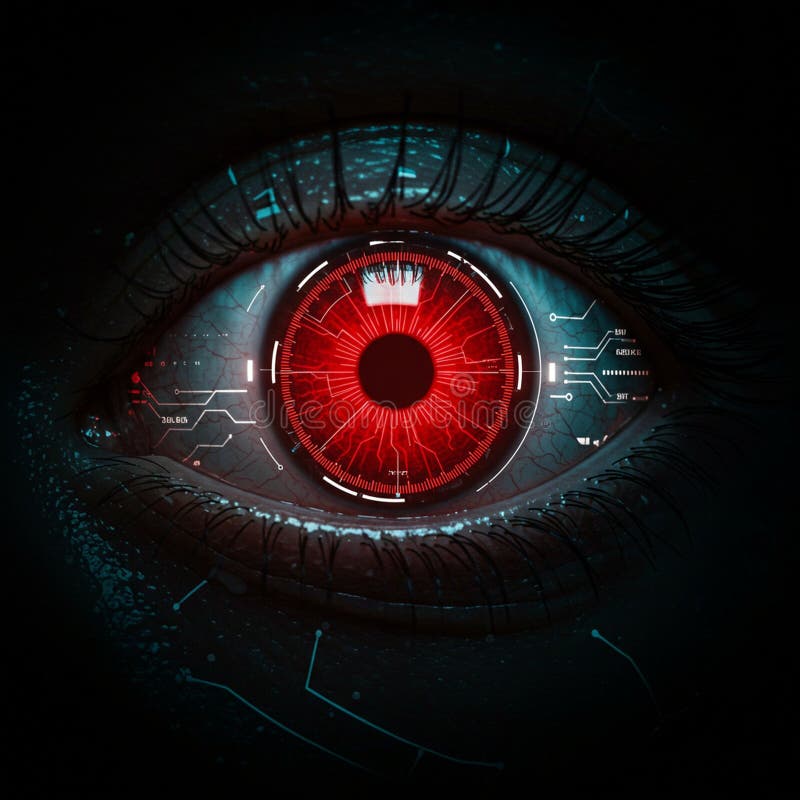 A Digitally Enhanced Human Eye Features a Striking Red, Illuminated ...