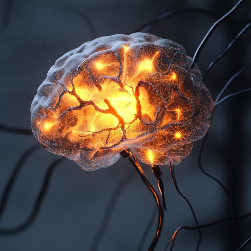 Glowing Brain Network with Electric Currents and Illuminated Neurons ...