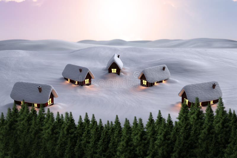 Cute village in the snow stock illustration. Illustration of graphic ...