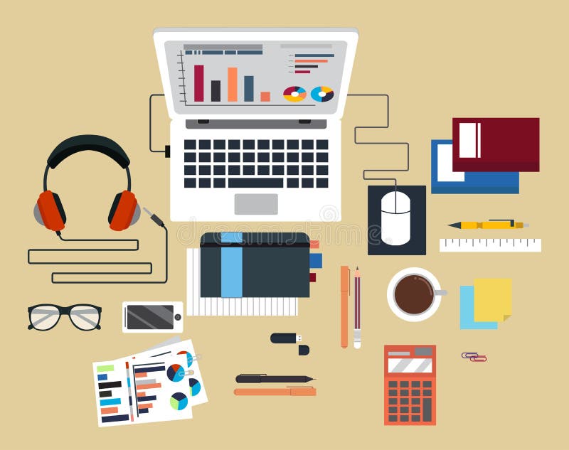 Digitally Generated Desk with Computer and Other Accessories Vector ...