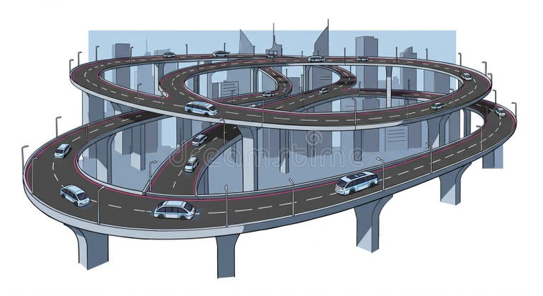 A Digitally Generated Illustration of a Complex Highway Interchange ...