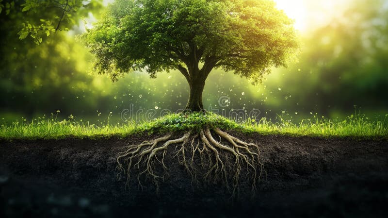 A Digitally Generated Illustration of a Globe Wrapped in Tree Roots ...