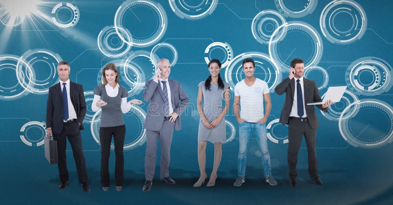 Digitally Generated Image of Business People Standing Against Tech ...