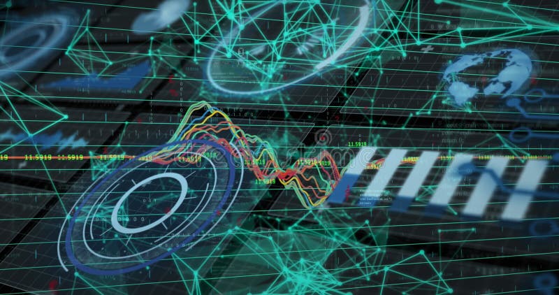 Digitally Generated Image of Colorful Waves with Connecting Dots and ...