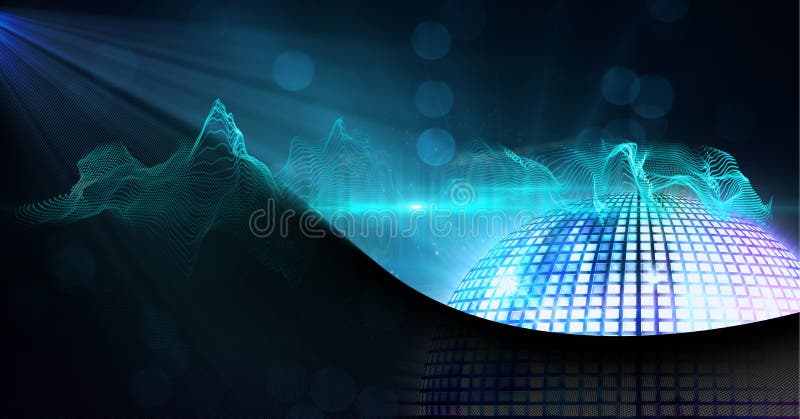 Digitally Generated Image of Digital Waves and Disco Ball Against Black ...