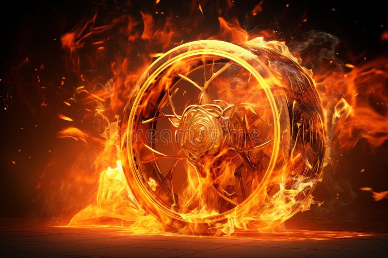 Flaming Wheel with Dynamic Fire Patterns on Dark Background Stock ...