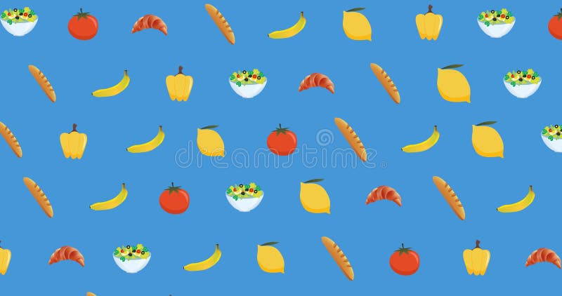 Digitally Generated Image of Various Food Against Blue Background, Copy ...