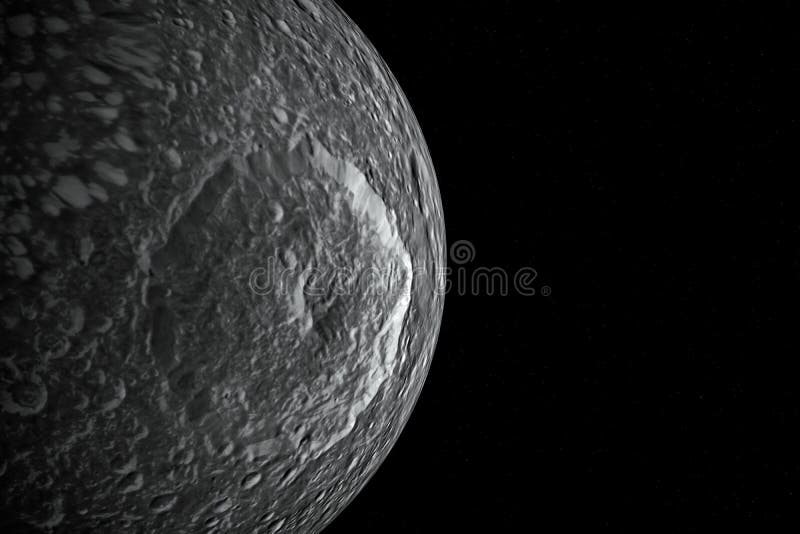 Mimas, the Moon of Saturn - Solar System Stock Illustration ...