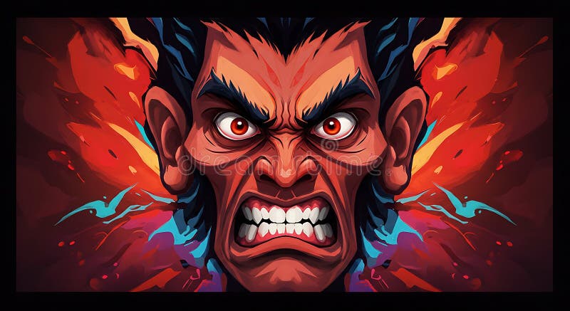 A Digitally Illustrated Character Displaying an Intense, Angry ...