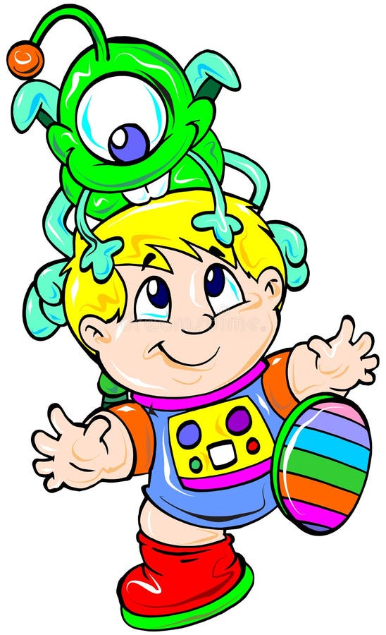Cute boy and alien stock vector. Illustration of illustrations - 182408577