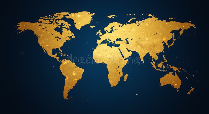 A Digitally Illustrated Golden World Map Shimmering at Noon - Generated ...