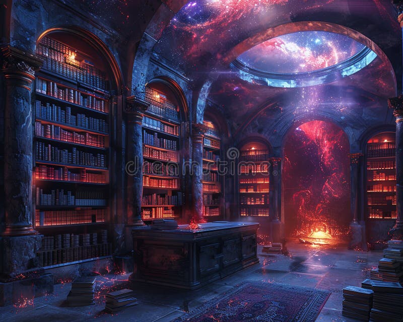 Digitally Illustrated Image of an Ancient Library Stock Photo - Image ...