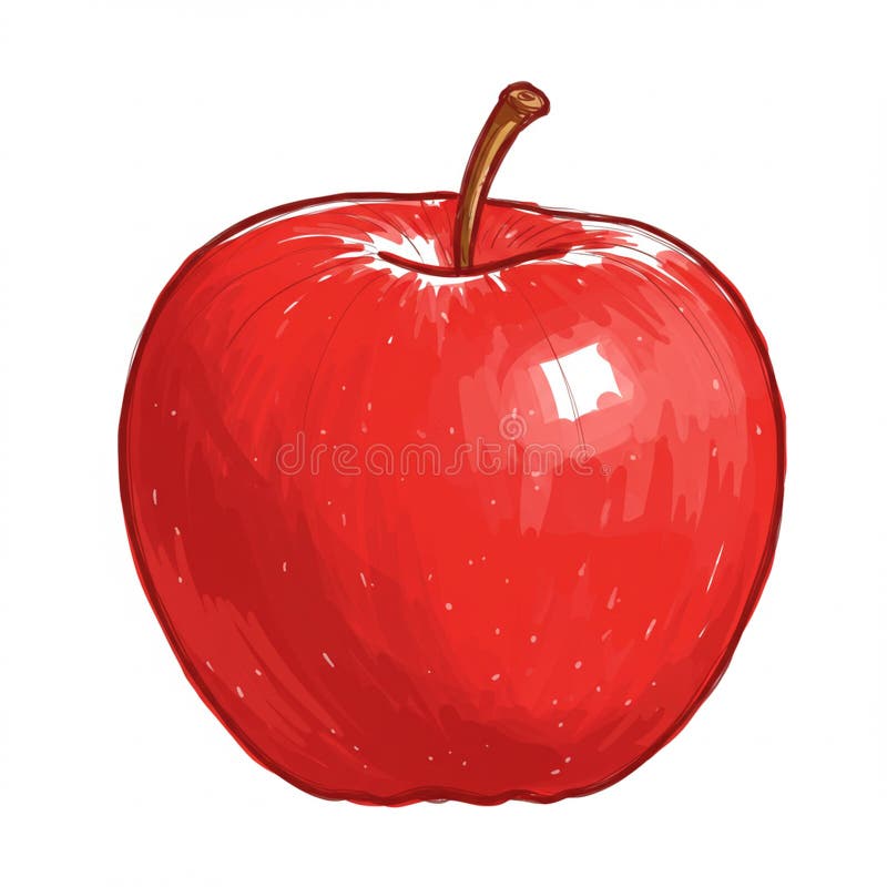 A Digitally Illustrated Red Apple with a Glossy Surface and Visible ...