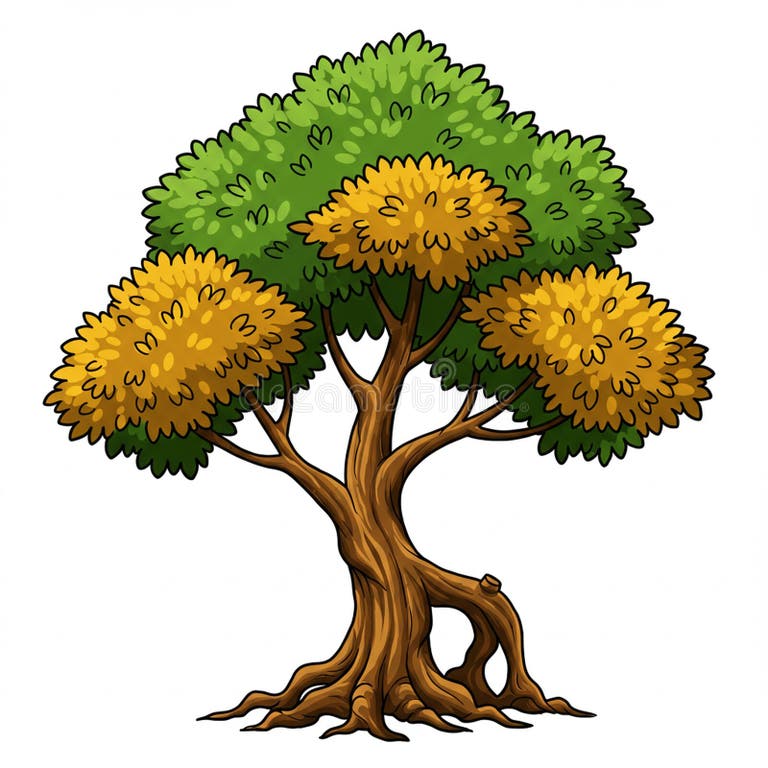 A Digitally Illustrated Tree Features a Thick, Twisting Trunk with ...