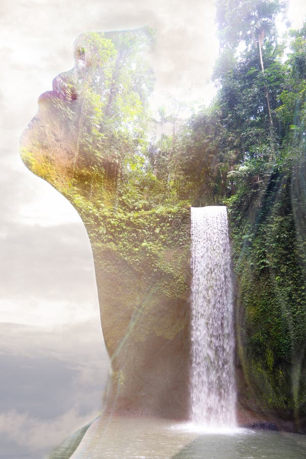 Double Exposure Portrait Young Woman Waterfall Stock Photos - Free ...