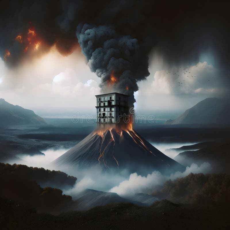 Building Engulfed in Flames, Firefighters Battling Blaze Amidst Smoke ...