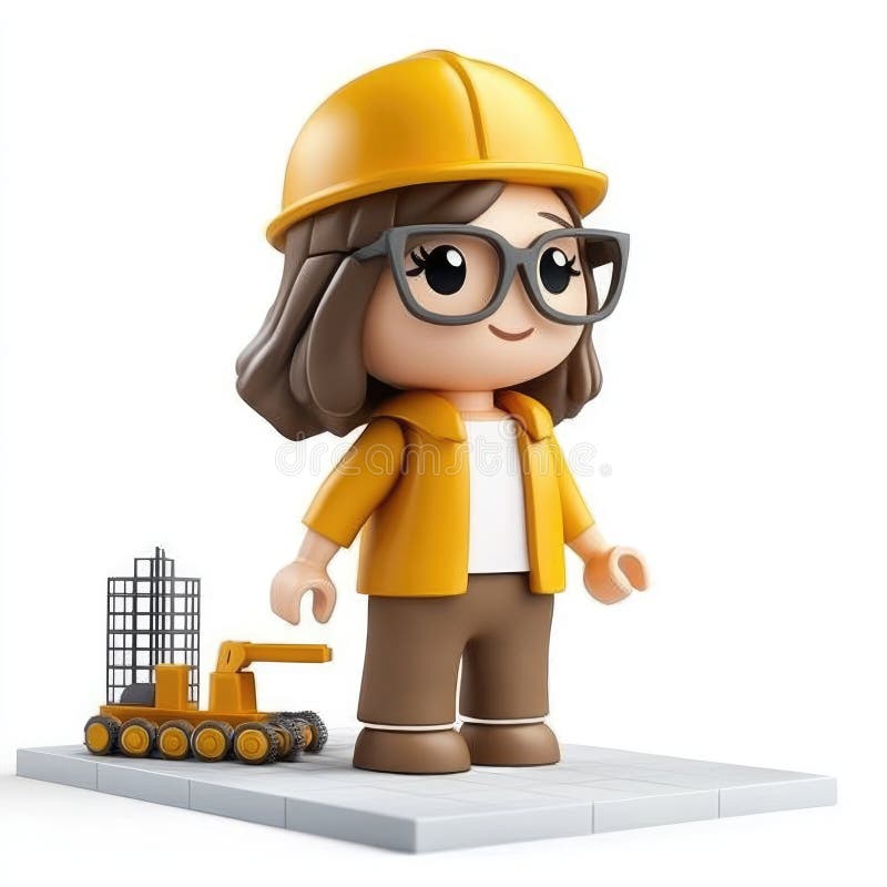 Adorable Female Engineer Cartoon Character with Construction Vehicle ...