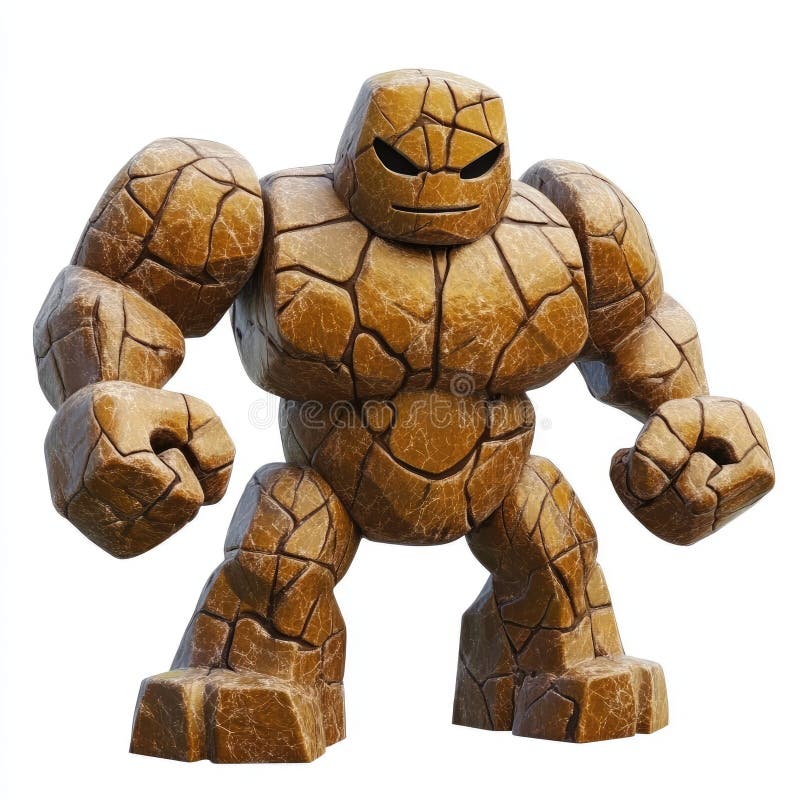 Powerful Stone Golem, Mighty Rock Creature, 3D Render Stock ...