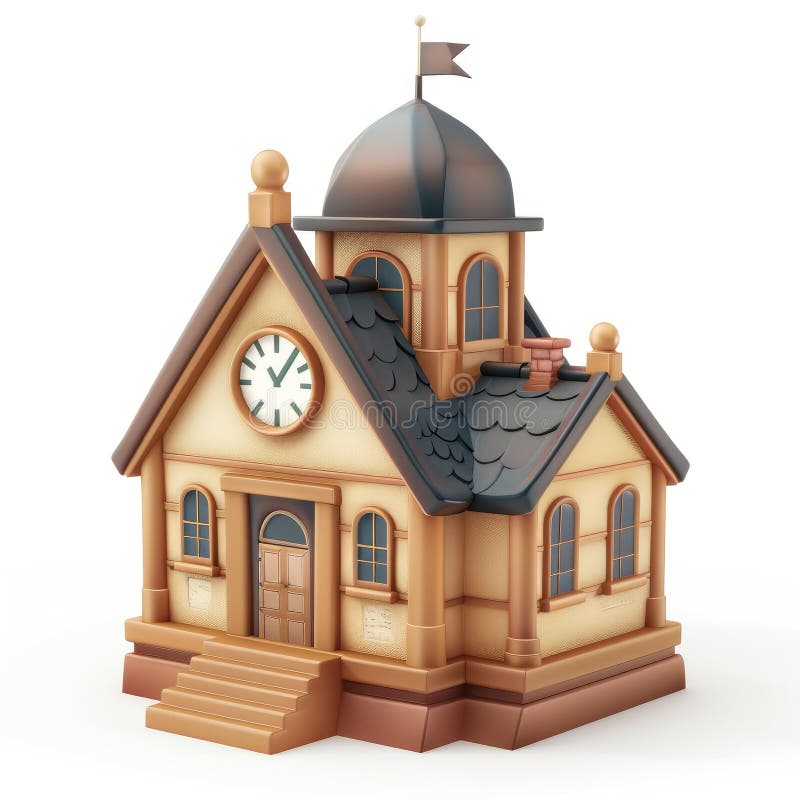 Charming Cartoon Town Hall Building, 3D Render Stock Illustration ...