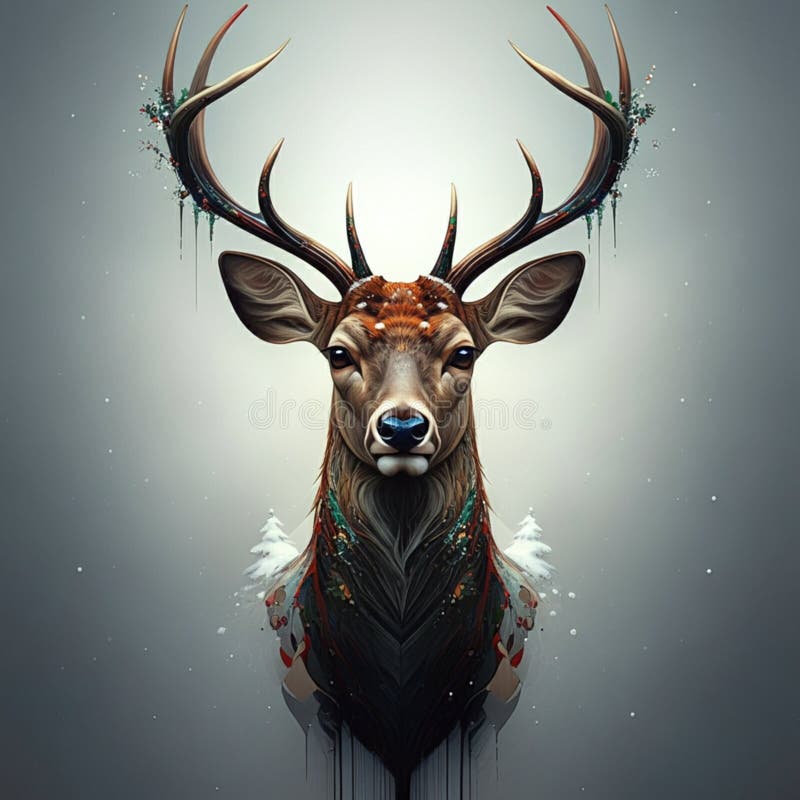 A Digitally Rendered Deer with an Intricate, Symmetrical Design ...