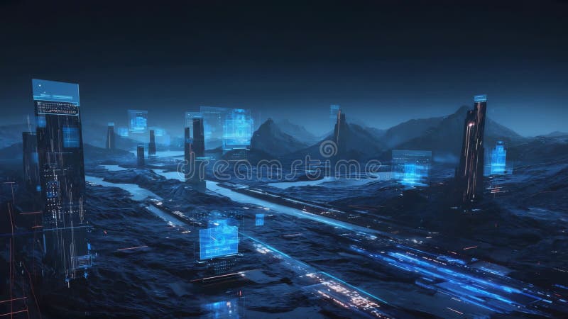Futuristic Digital Landscape with Virtual Interface Elements for Sci-Fi ...