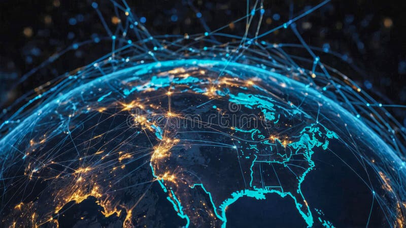 A Digitally Rendered Globe with Bright, Interconnected Points and Lines ...