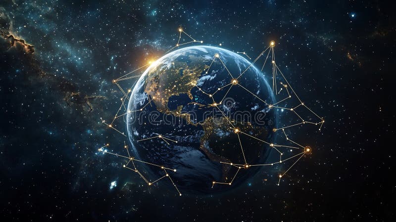 Digitally Rendered Glowing Planetary Network in Cosmic Space ...