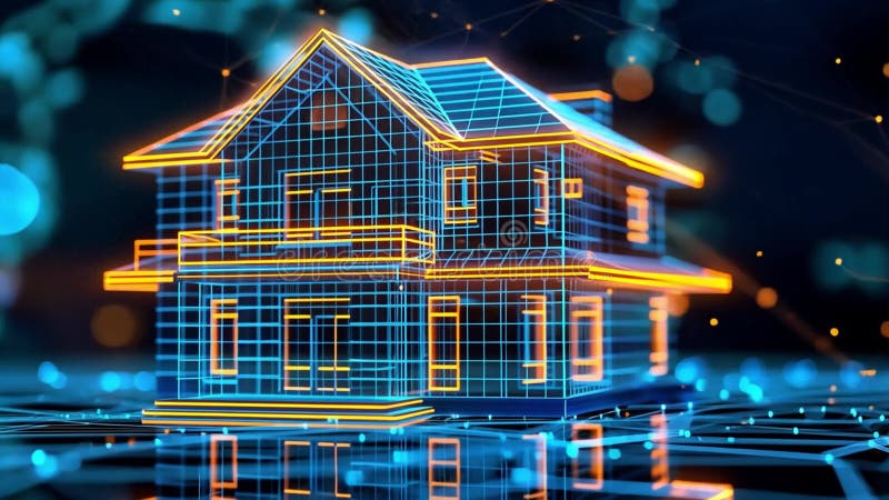 Digital House Design with Neon Outlines and Grid Patterns, Showcasing ...
