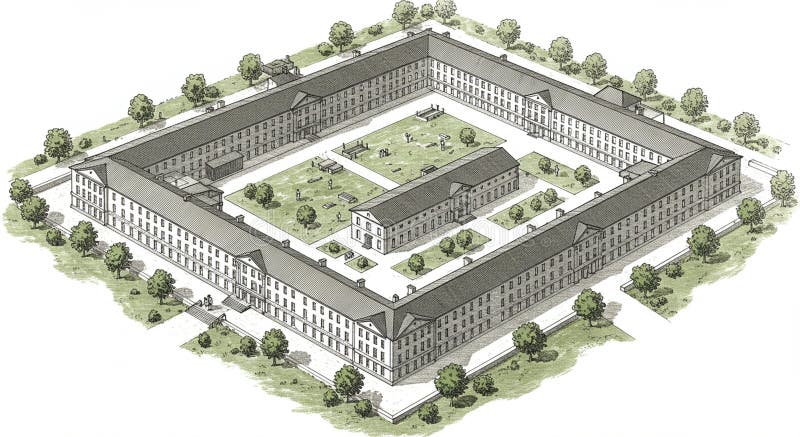 A Digitally Rendered Illustration of a Large, U-shaped Building Complex ...