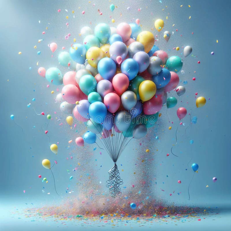 Digitally Rendered Image of Colorful Balloons Exploding Outwards Stock ...