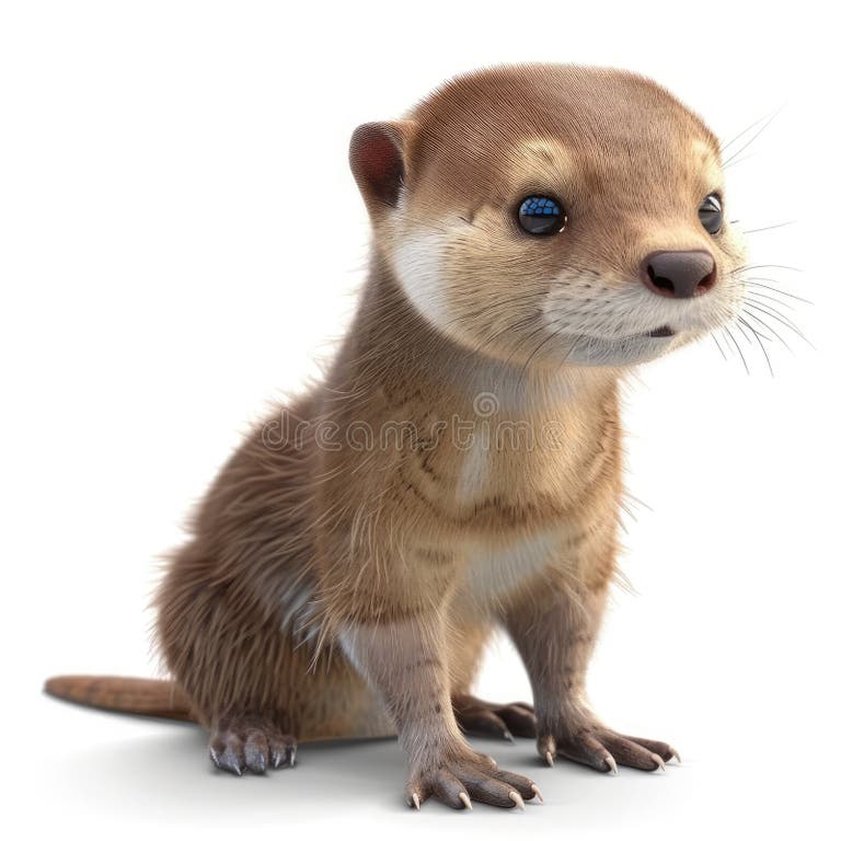 Adorable Baby Otter Pup Sitting, Posing for Camera Stock Illustration ...
